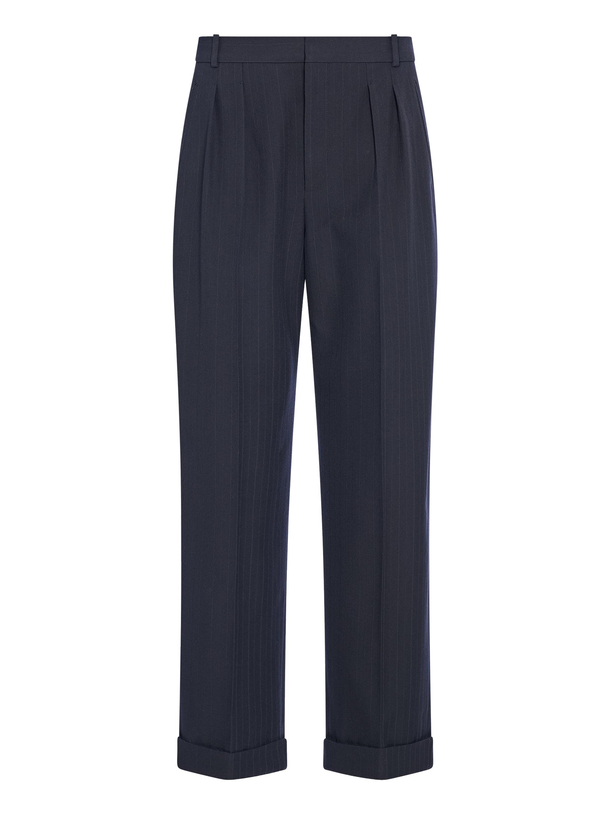 THE ROW The Row Mid-Rise Pinstriped Wool Tavel Pants